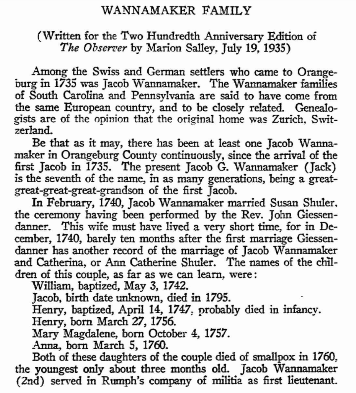 Jacob Wannamaker (Waldmohr > SC) – Wannamaker Genealogy